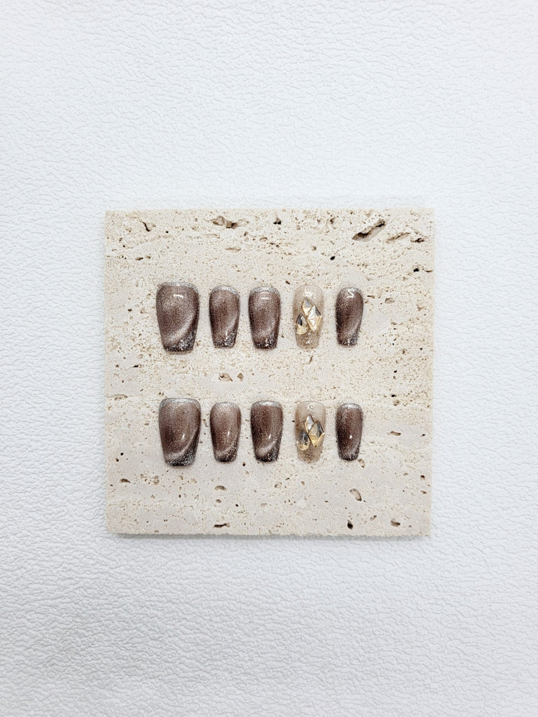 Astral Sands: Brown Shimmer Magnetic Press on Nails Instant Manicure AU ...