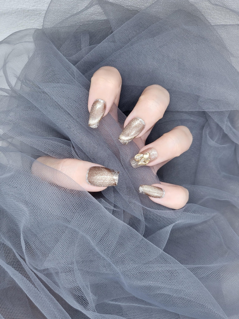 Astral Sands: Brown Shimmer Magnetic Press on Nails Instant Manicure AU ...